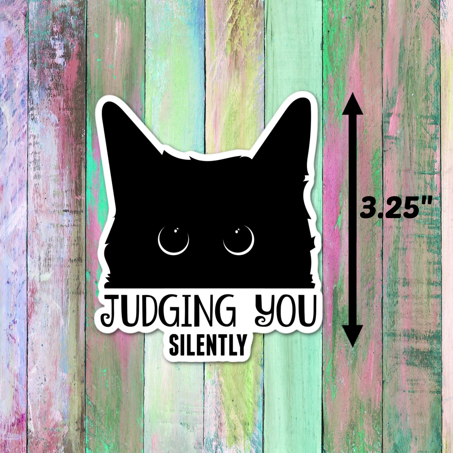 3" Judging You Silently Cute Funny Cats Kitty Laminated Laptop Sticker ...
