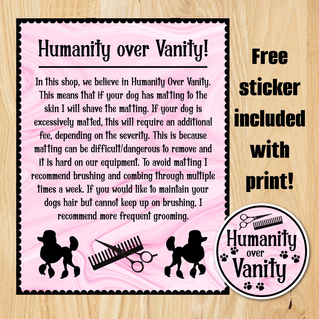Humanity Over Vanity Grooming Shop Sign Pink Marble Black LAMINATED ...