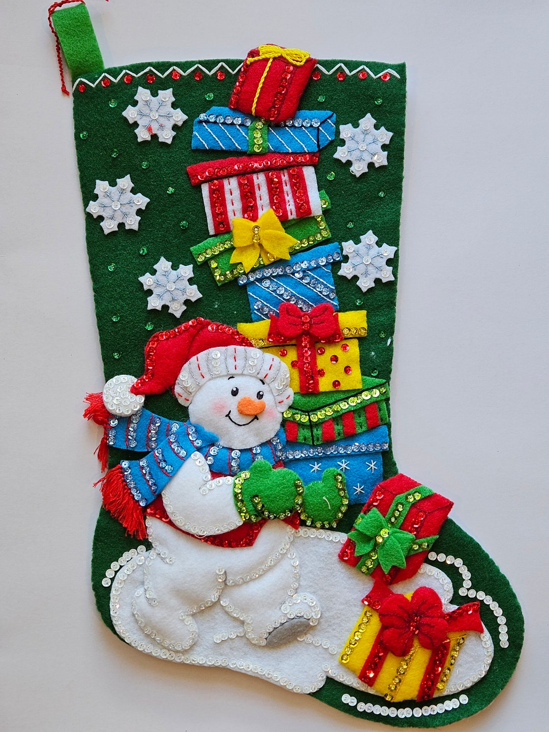 Finished Bucilla Christmas Stocking - Snowman and Presents - Etsy