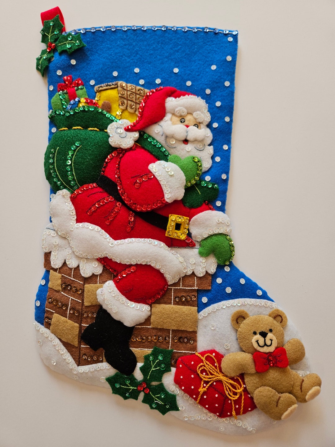 Finished Bucilla Christmas Stocking - Down the Chimney - Etsy