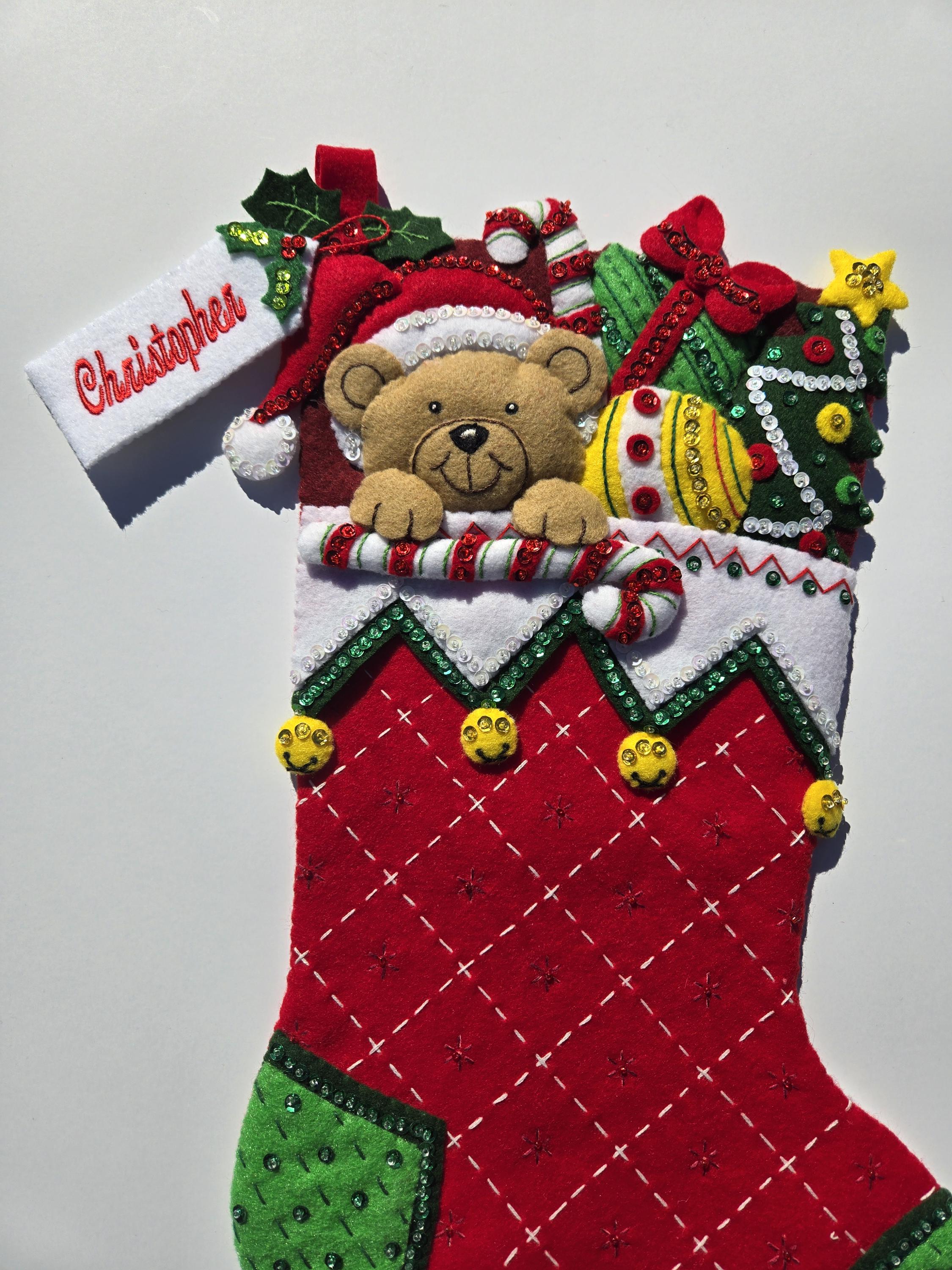 Finished Bucilla Christmas Stocking - Holiday Teddy - Etsy