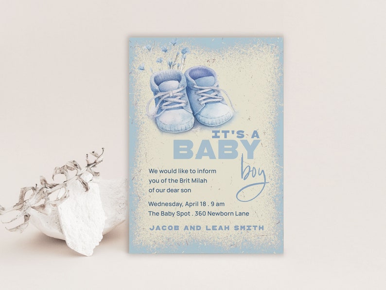 Bris Invitation, Brit Milah Invitation, Baby Blue Shoes Bris Invitation ...