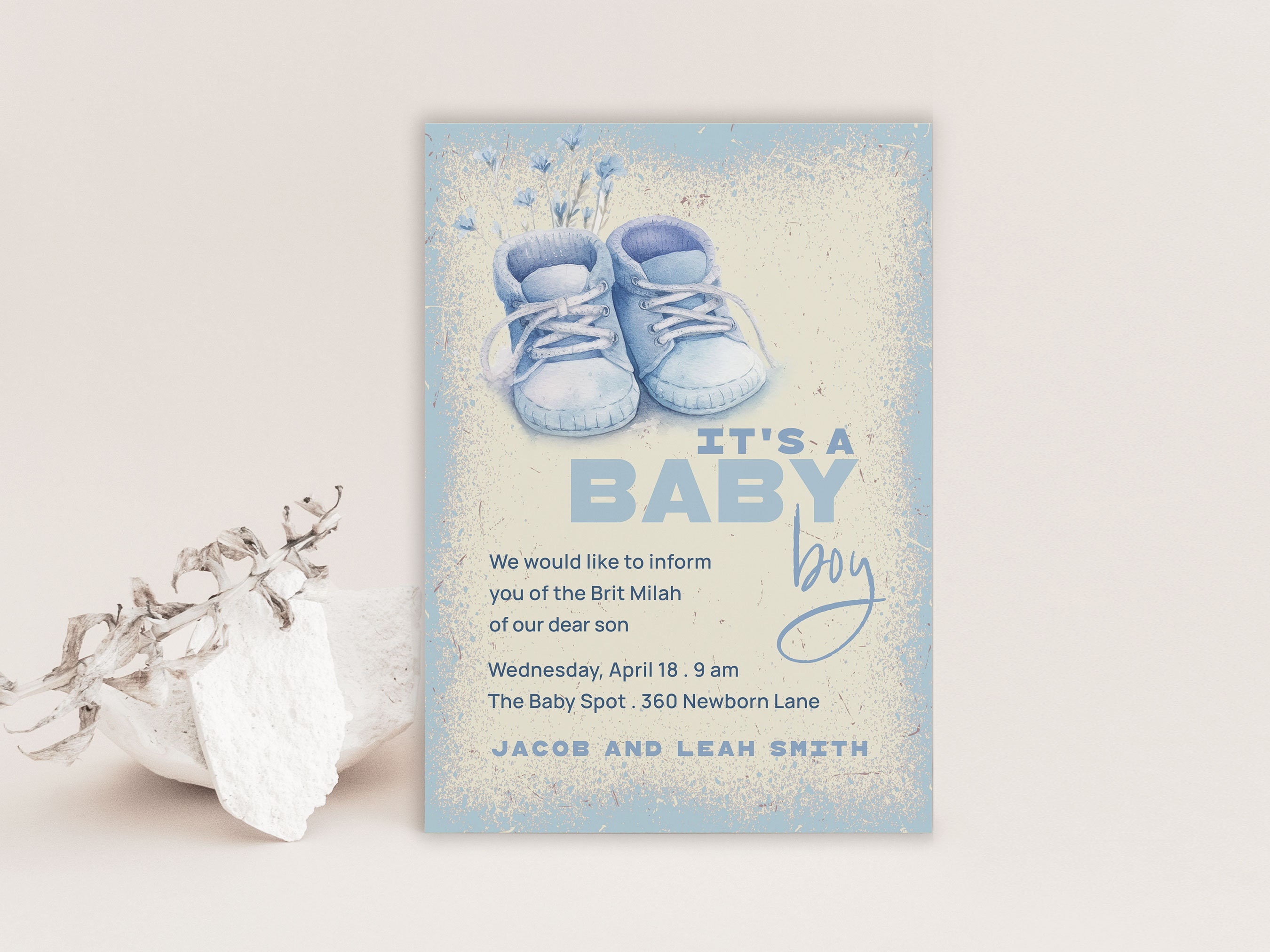 Bris Invitation, Brit Milah Invitation, Baby Blue Shoes Bris Invitation ...