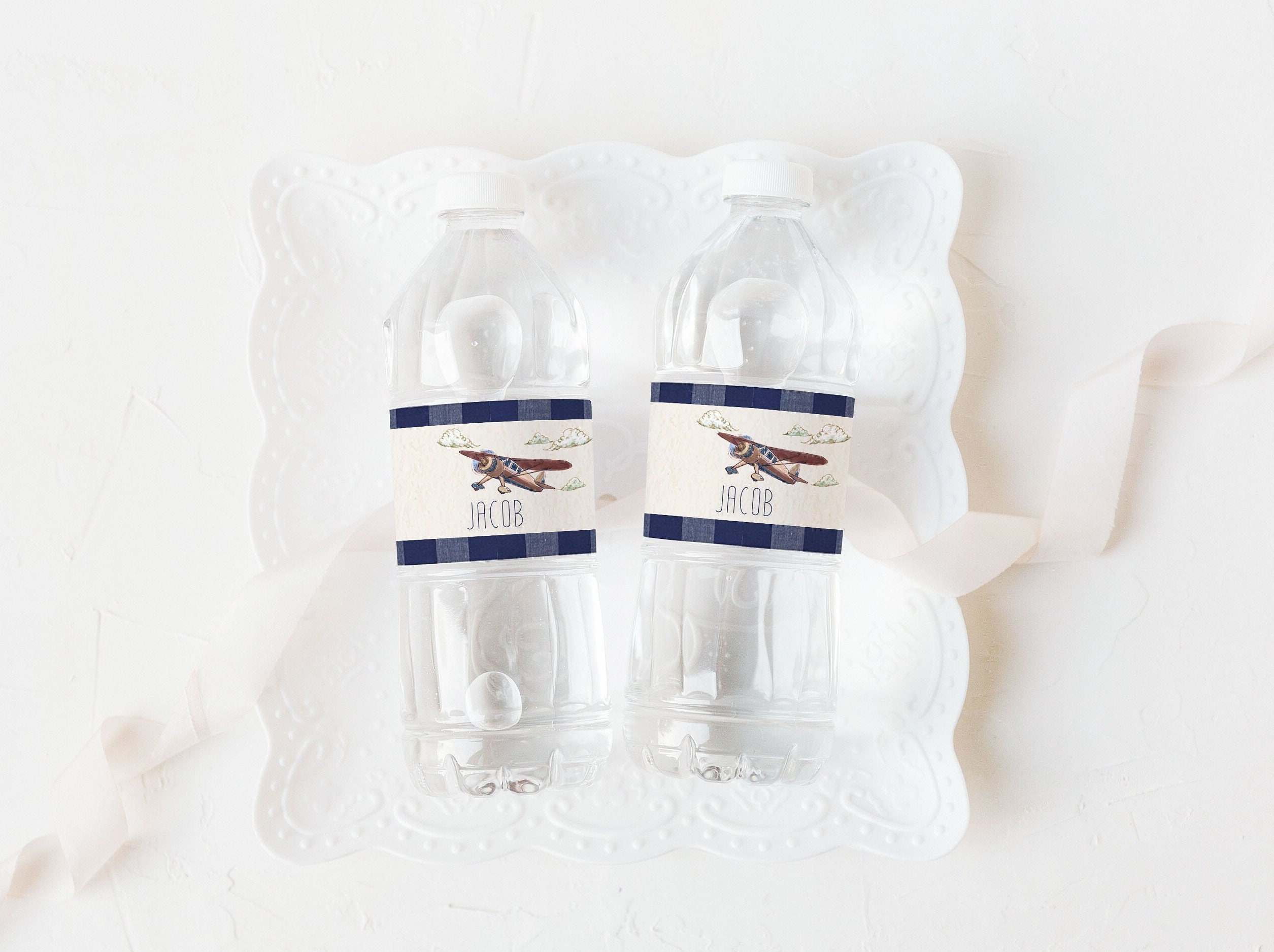 Vintage Airplane Water Bottle Label, Vintage Aviator Plane Birthday ...