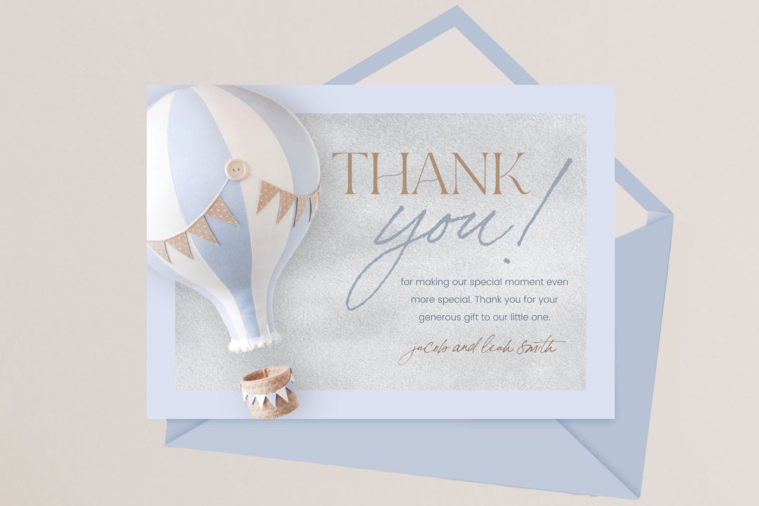 Bris Brit Milah Thank You Card, Hot Air Balloon Baby Boy Shower Thank ...