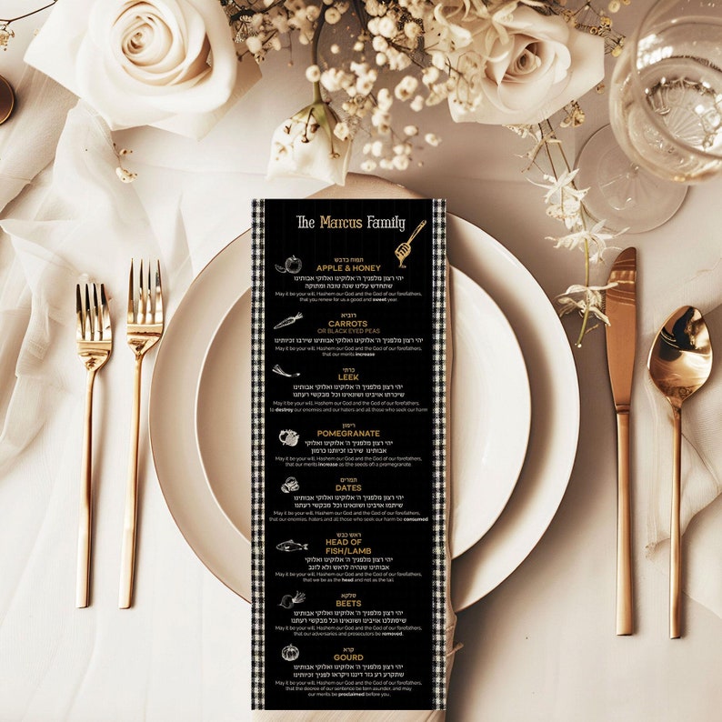 Rosh Hashanah Simanim Card for Table Decor | Black and White Rosh ...