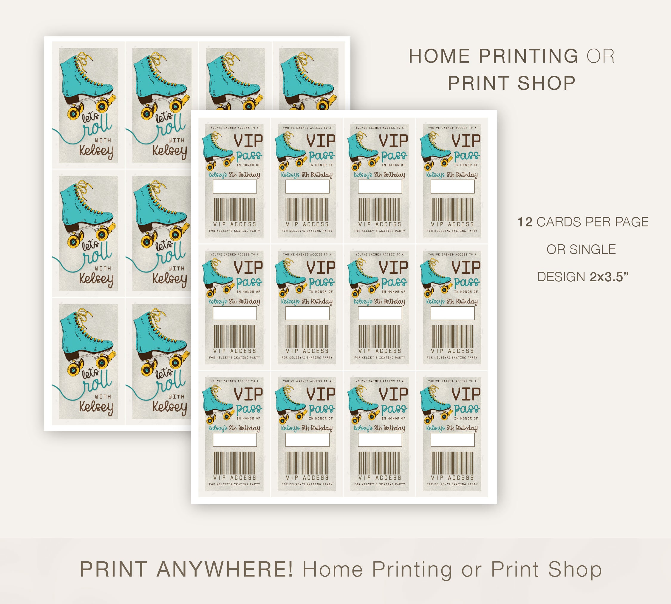 Retro Roller Skate VIP Passes, Let the Good Times Roll Birthday VIP ...