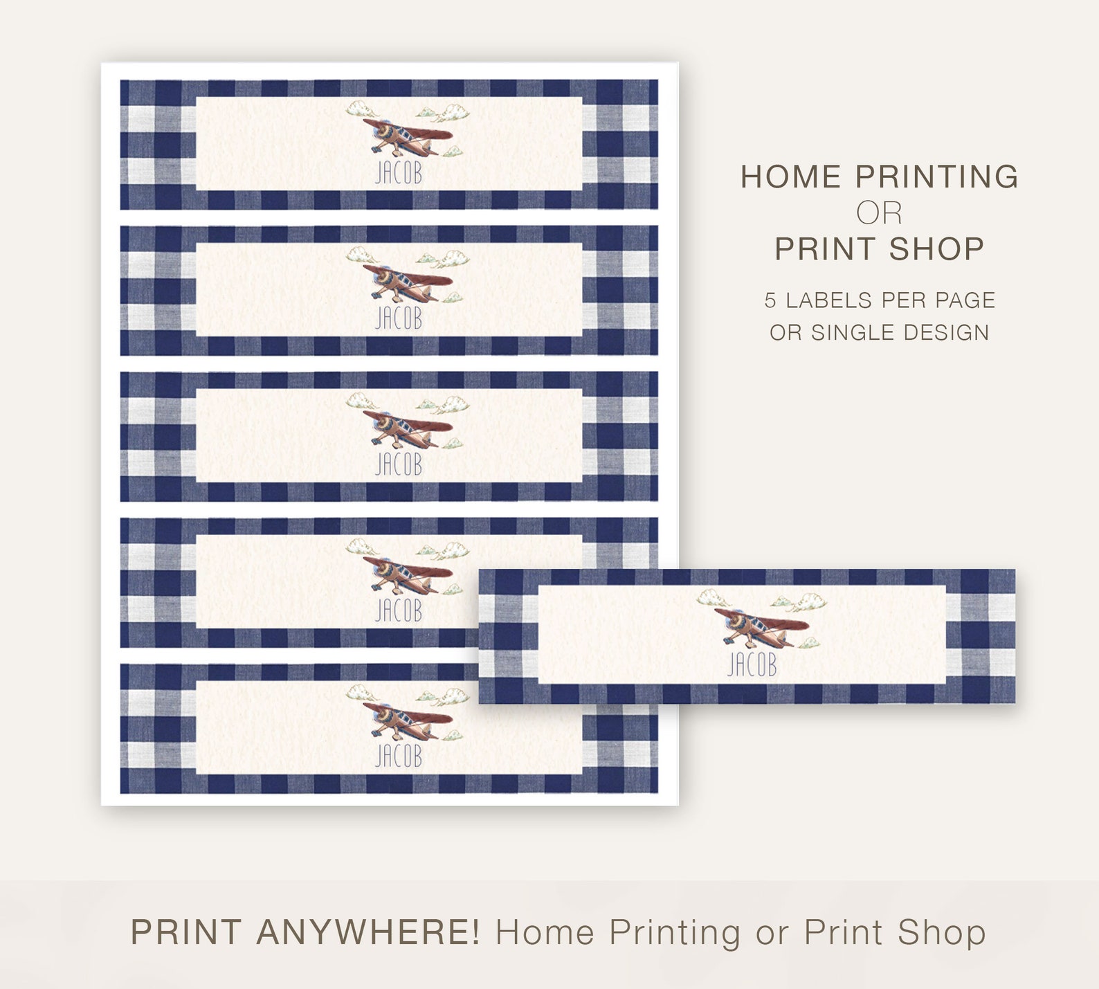 Vintage Airplane Water Bottle Label, Vintage Aviator Plane Birthday ...