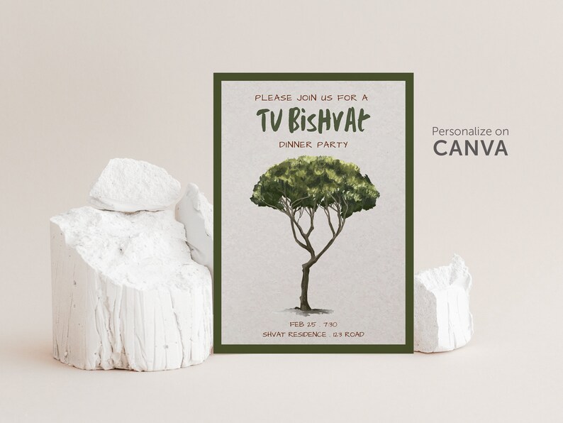 Tu Bishvat Invitation, טו בשבט, Tu B'shvat Seder Dinner Party Invite ...