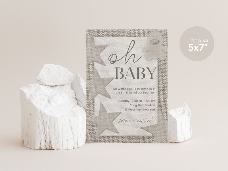 Brit Milah Card Oh Baby Stars and Bear Brit Milah Invite, Baby Naming ...