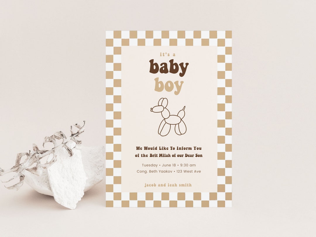 Balloon Dog Brit Milah Invitation, Baby Shower Bris Invite, Baby Boy ...