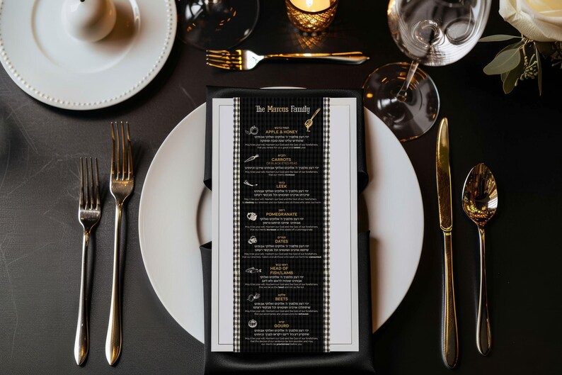 Rosh Hashanah Simanim Card for Table Decor Black and White Rosh Hashana ...