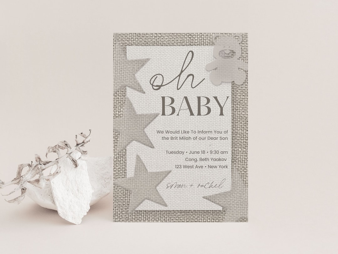 Brit Milah Card Oh Baby Stars and Bear Brit Milah Invite, Baby Naming ...