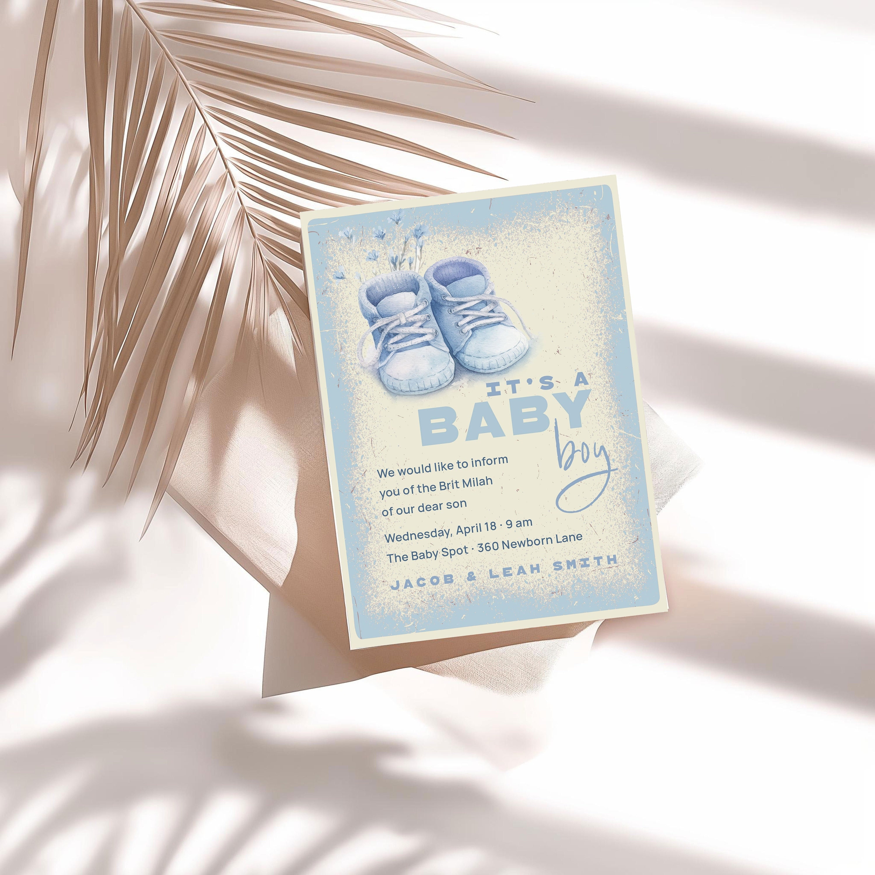 Bris Invitation, Brit Milah Invitation, Baby Blue Shoes Bris Invitation ...