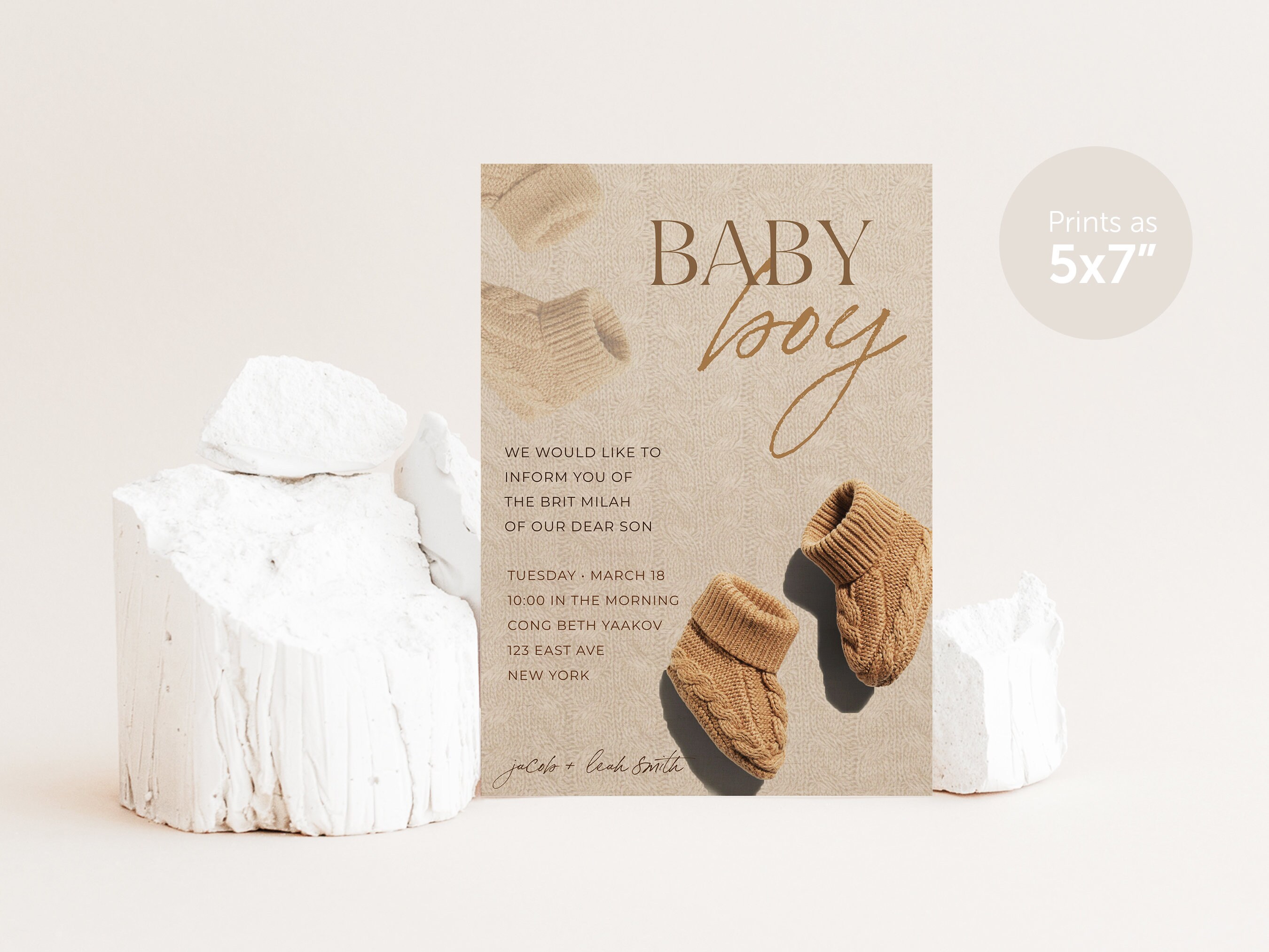 Brit Milah Card Bris Invite, Brown Shoes Baby Boy Naming Invitation ...