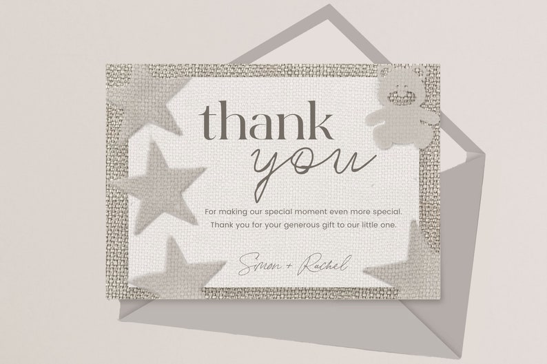 Baby Knit Teddy Bear and Star Brit Milah Thank You Card, Birth ...