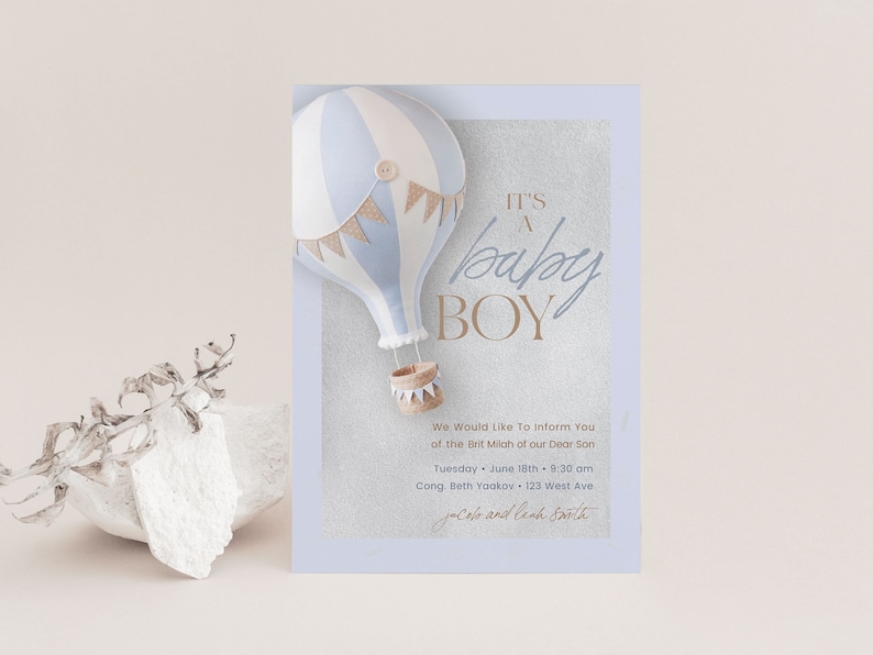 Bris Invitation, Hot Air Balloon Bris Invitation, ברית מילה Brit Milah ...