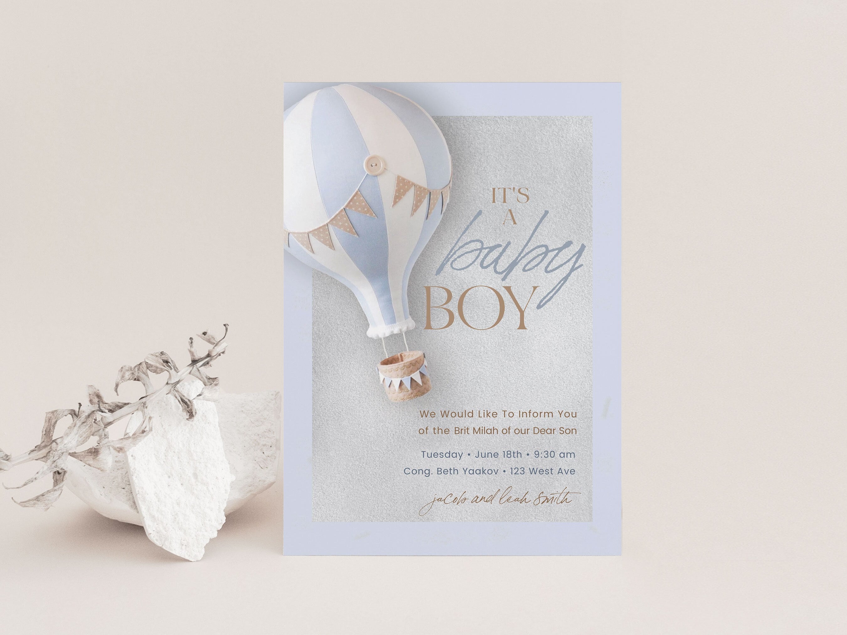 Bris Invitation, Hot Air Balloon Bris Invitation, ברית מילה Brit Milah ...