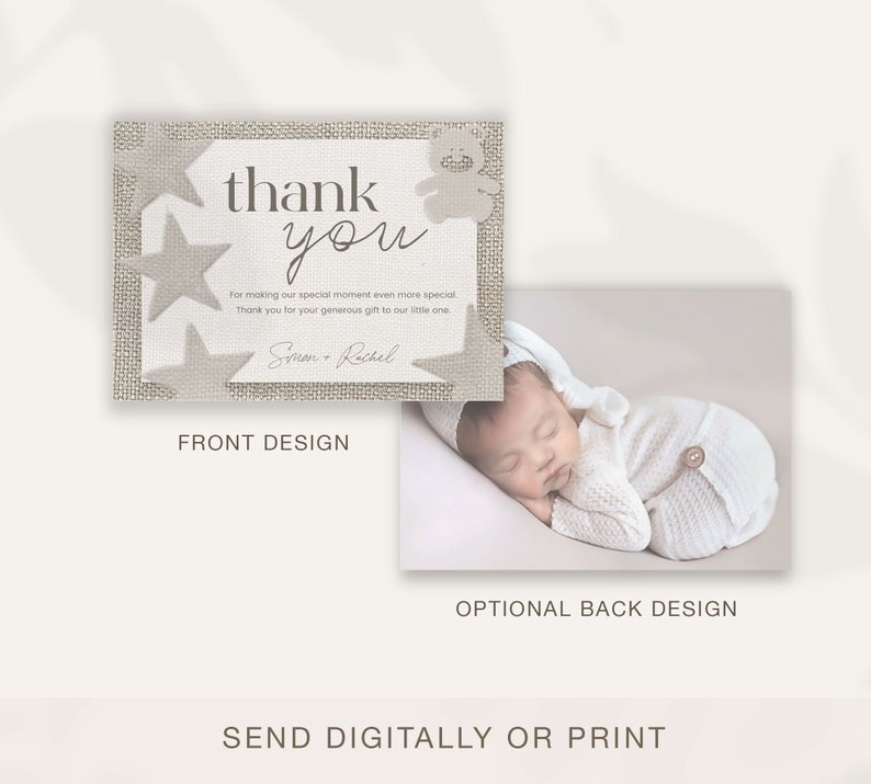 Baby Knit Teddy Bear and Star Brit Milah Thank You Card, Birth ...