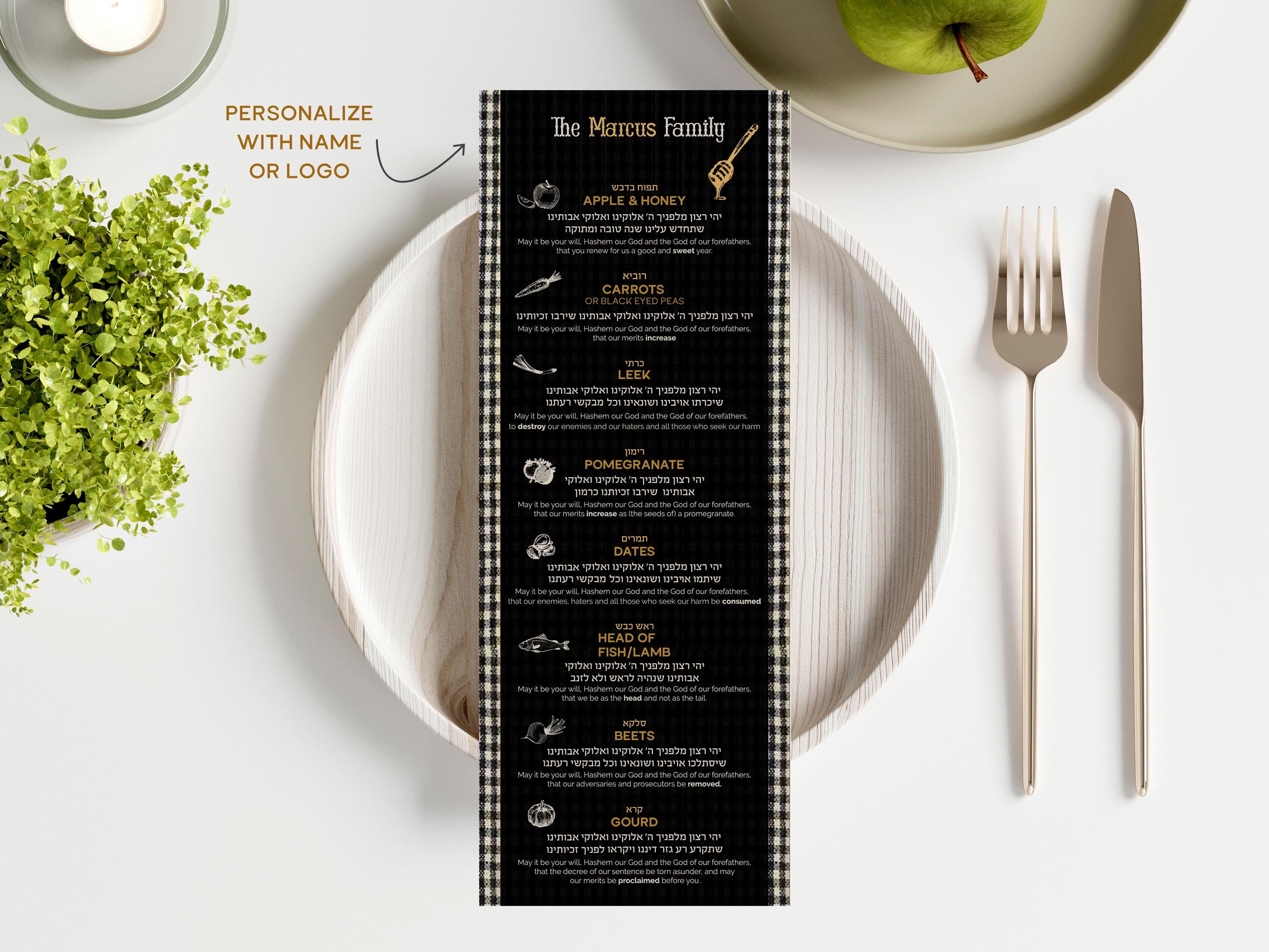 Rosh Hashanah Simanim Card for Table Decor | Black and White Rosh ...