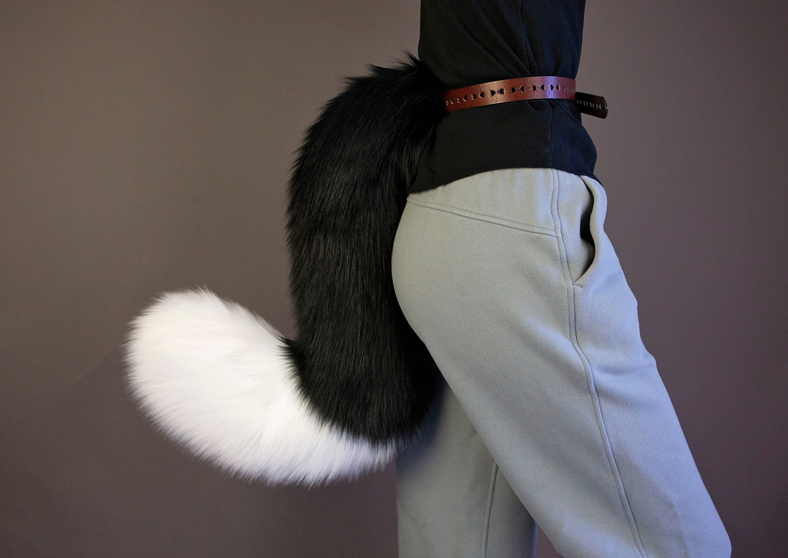 Large Black & White Faux Fur Long Tail - Etsy