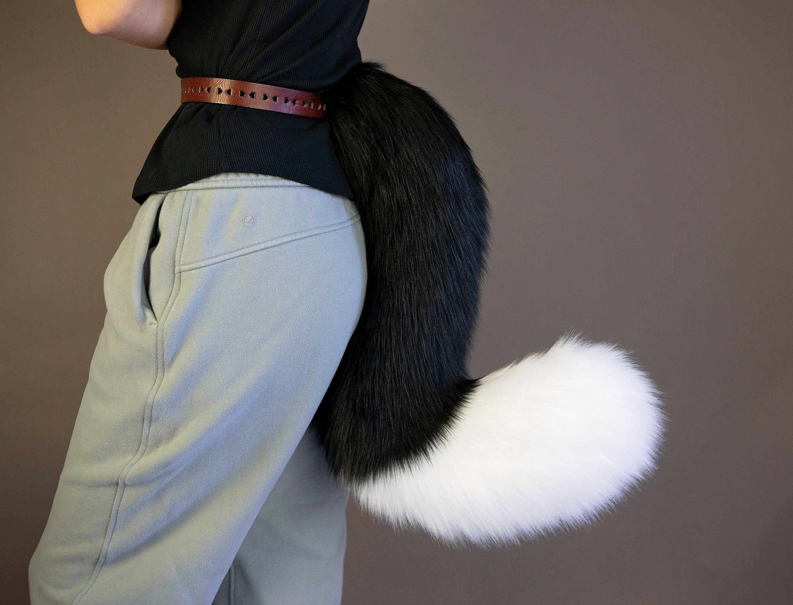 Large Black & White Faux Fur Long Tail - Etsy