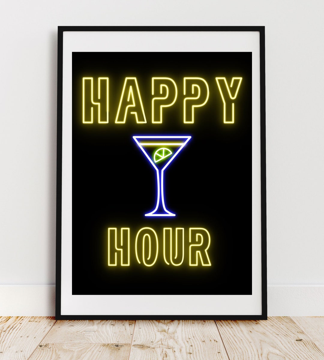 Yellow Neon Sign Print Happy Hour DIGITAL DOWNLOAD Bar - Etsy