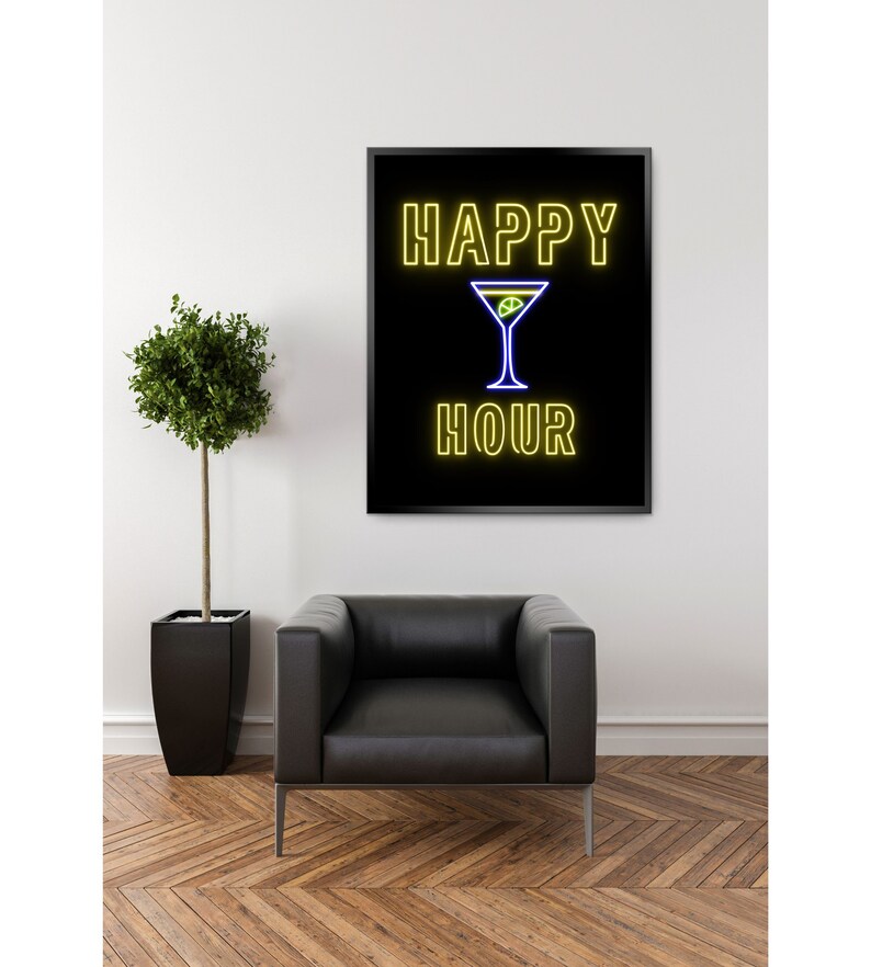 Yellow Neon Sign Print Happy Hour DIGITAL DOWNLOAD Bar - Etsy