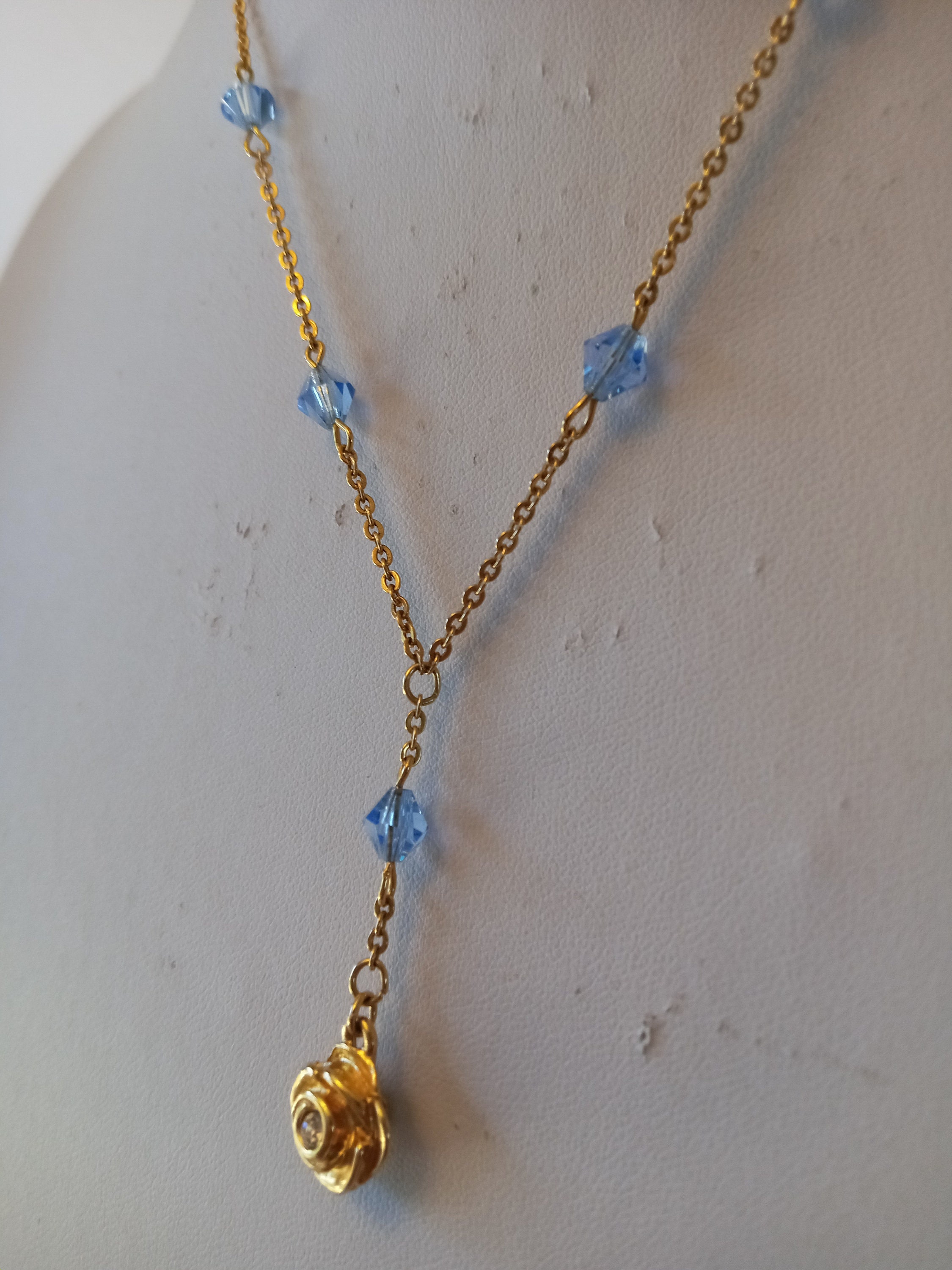 Givenchy Vintage Rose Blue Crystal Chain Pendant Necklace. - Etsy