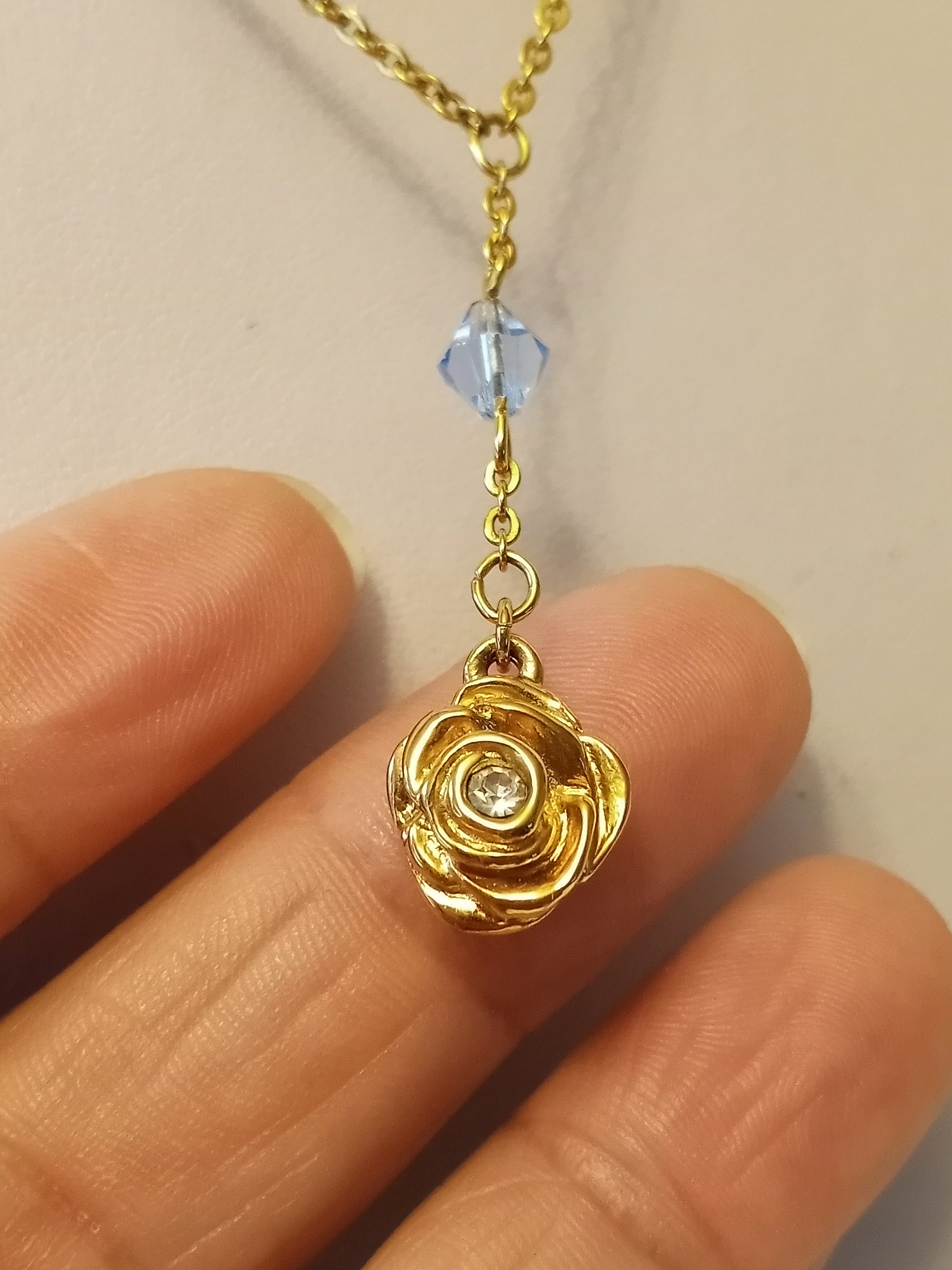 Givenchy Vintage Rose Blue Crystal Chain Pendant Necklace. - Etsy