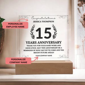 15 Year Work Anniversary Gift From Co-worker Boss Friend, 15th Employee ...