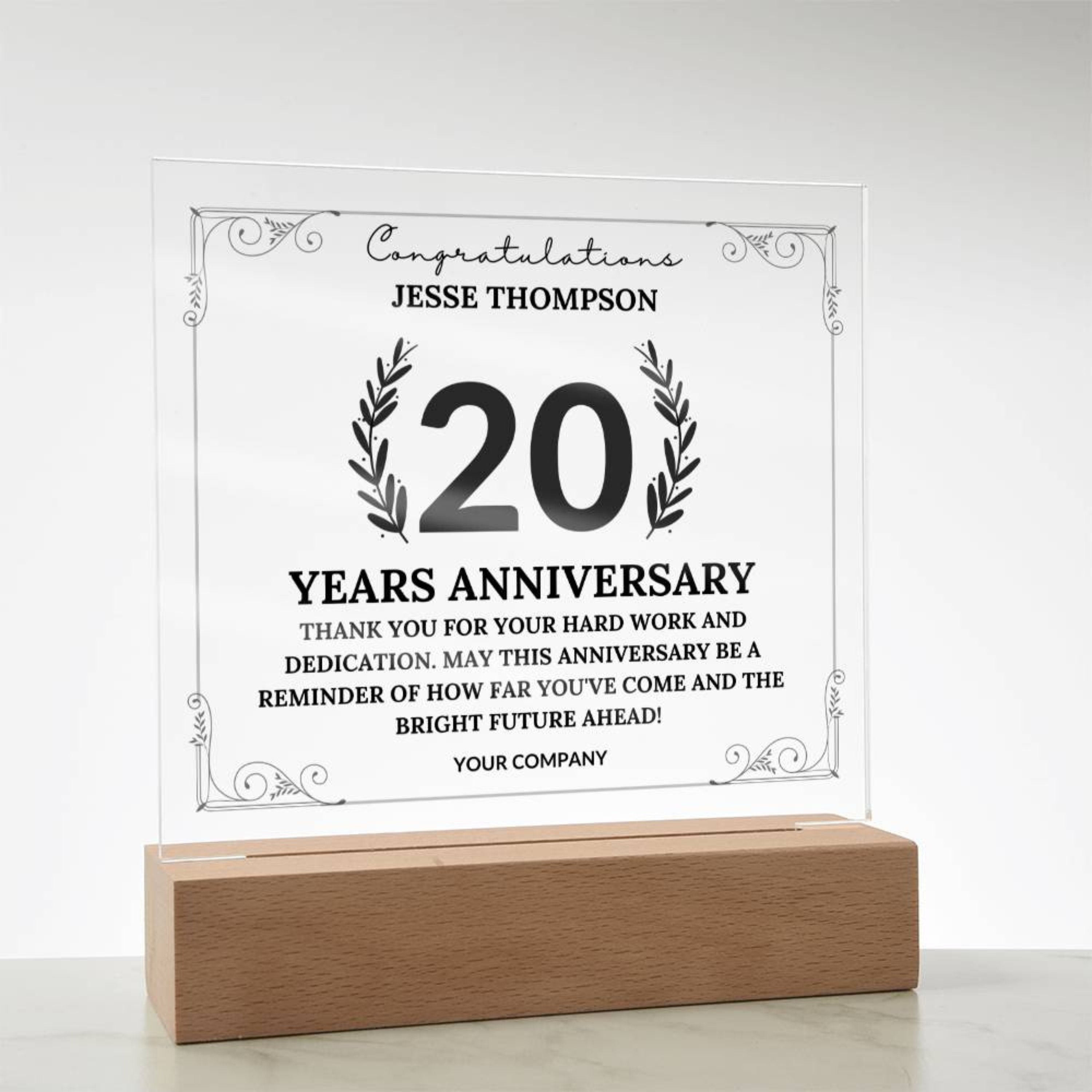 20 Year Work Anniversary Gift From Co-worker Boss Friend, 20th Employee ...