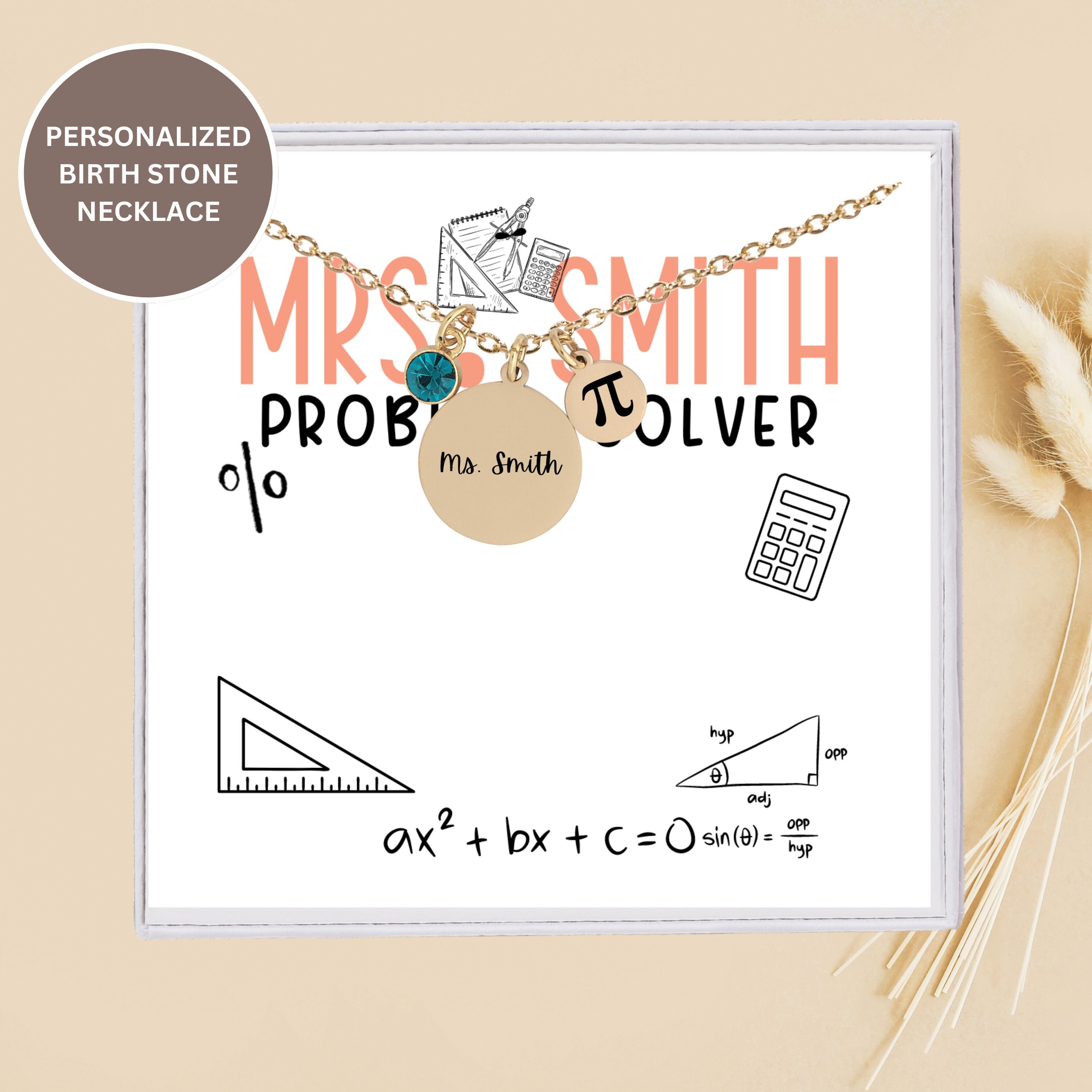 Math Teacher Personalized Birthstone Necklace Gift, Teacher ...