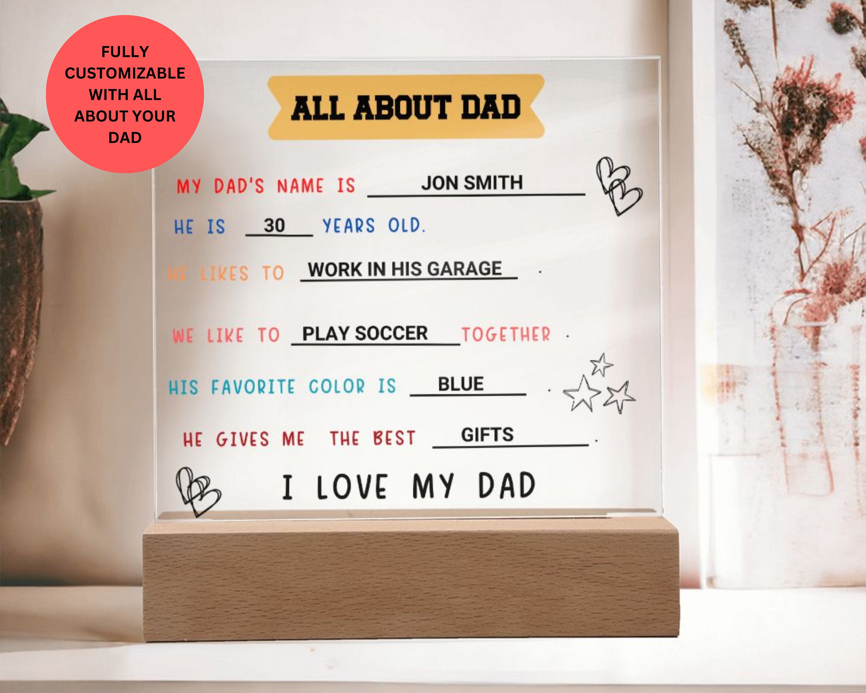 Personalized Acrylic Gift for All About Dad, Fathers Day Birthday Gift ...