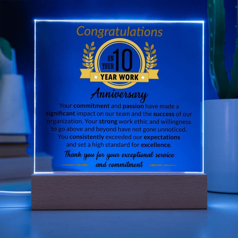 10 Year Work Anniversary Gift From Co-worker Boss Friend, 10th Employee ...