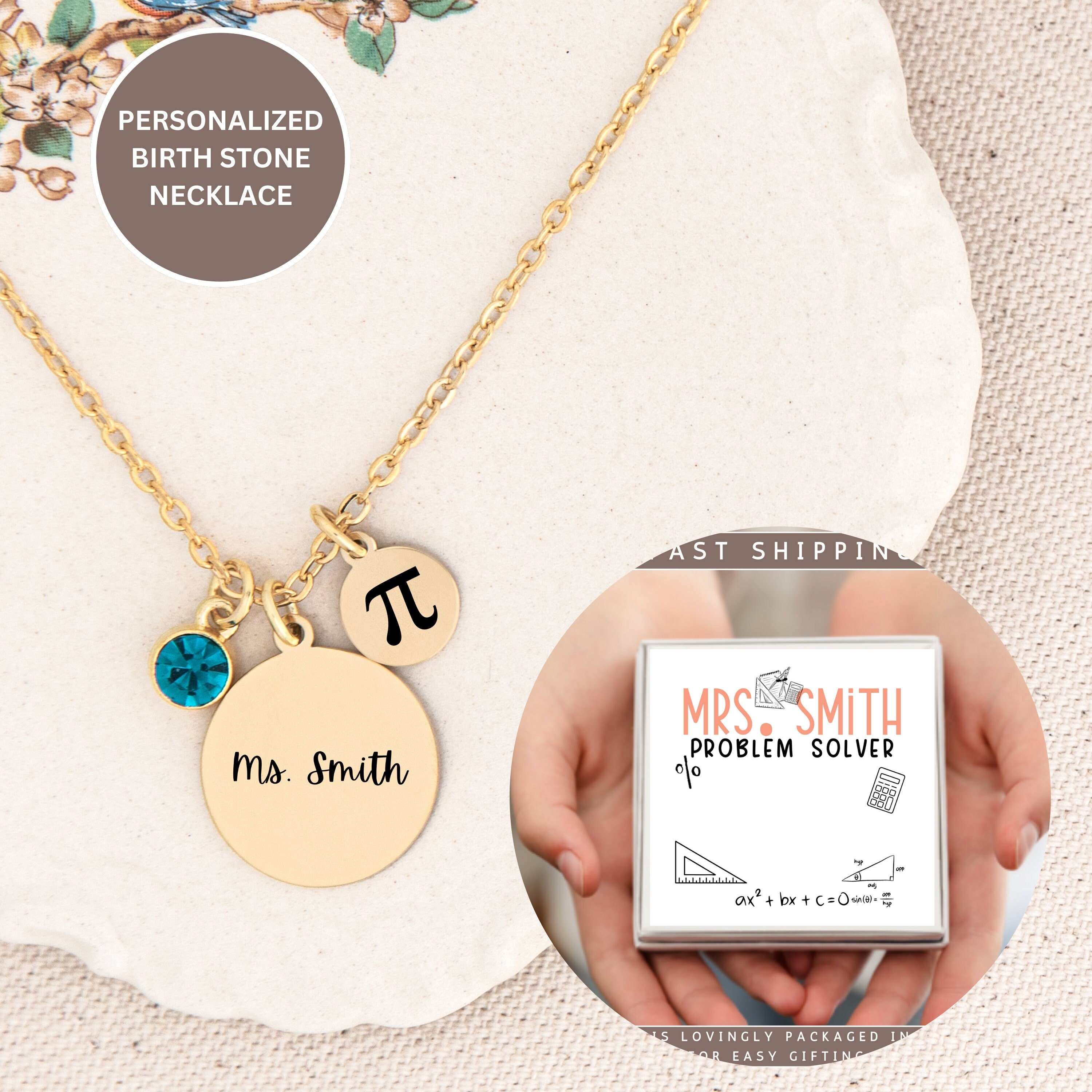 Math Teacher Personalized Birthstone Necklace Gift, Teacher ...