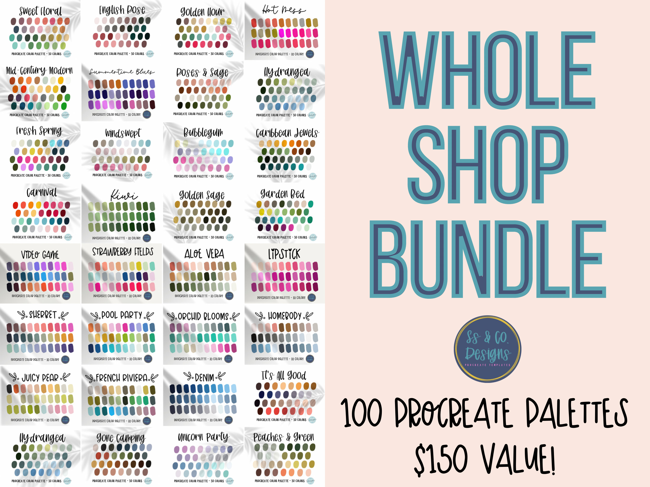 Procreate Color Palette Bundle 100 Procreate Palettes Whole Shop Bundle Etsy