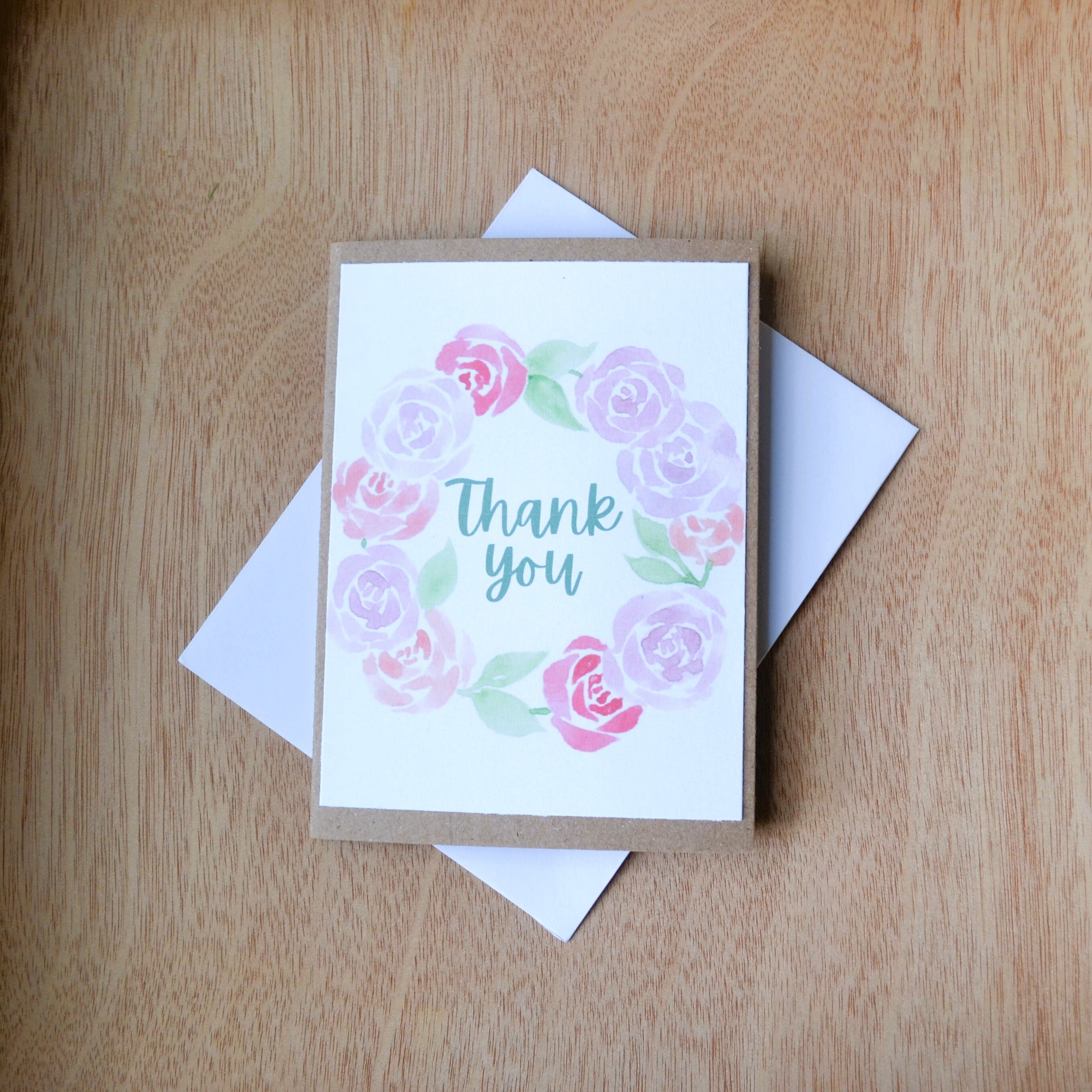 Handmade Watercolor Floral Wreath Thank You Card Boxed Set, 10 Cards ...