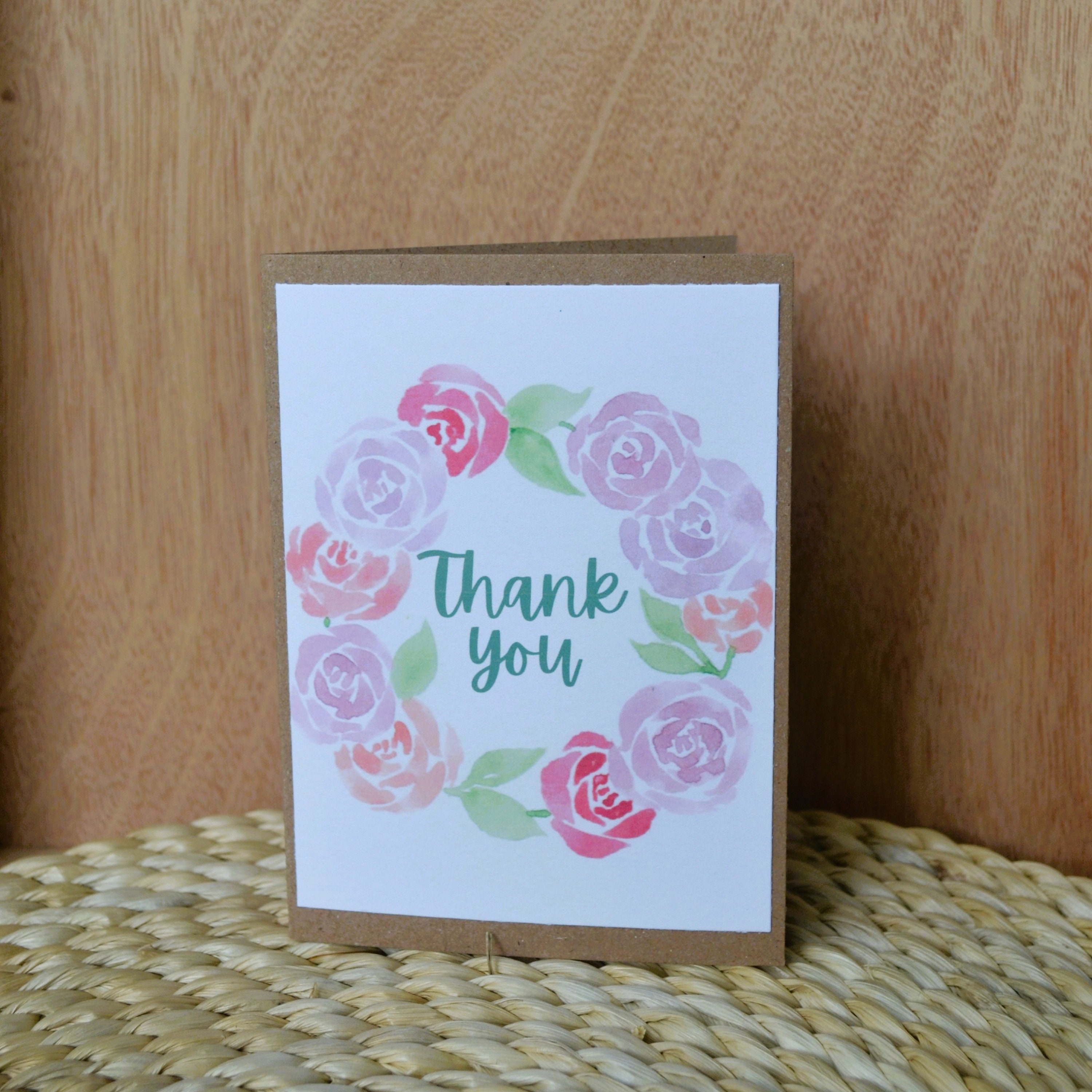Handmade Watercolor Floral Wreath Thank You Card Boxed Set, 10 Cards ...