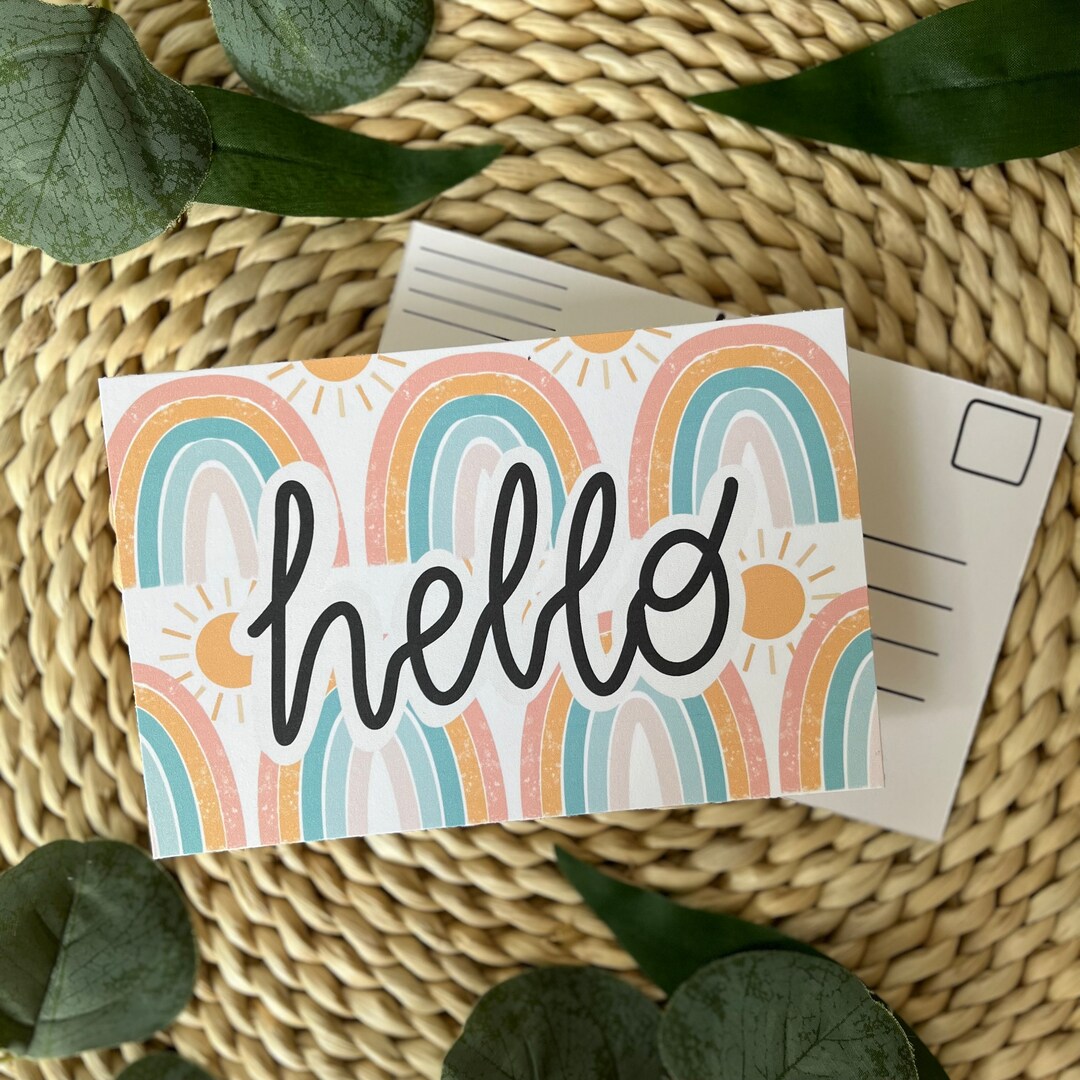 Boho Rainbow Hello Postcards, Teacher Notecards, English & Spanish Set ...