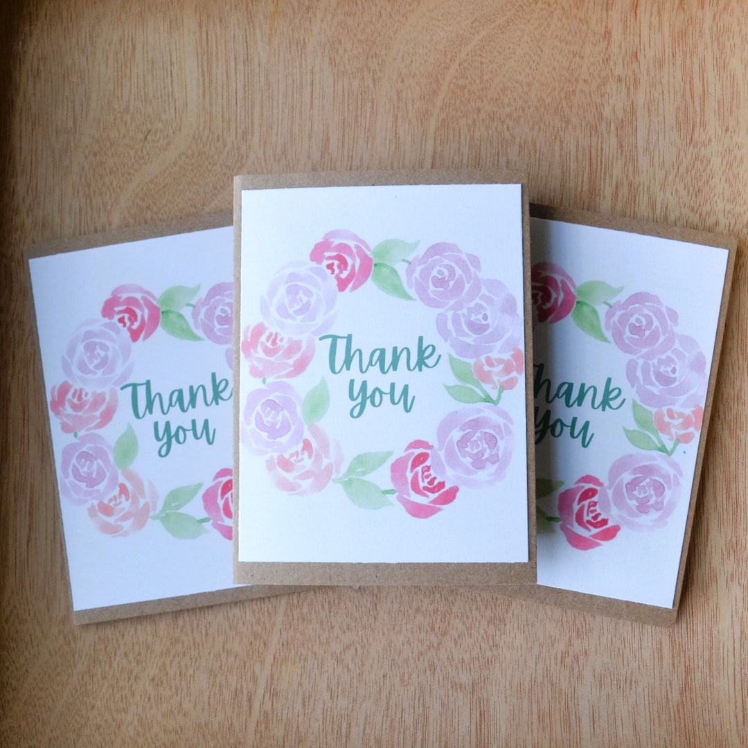 Handmade Watercolor Floral Wreath Thank You Card Boxed Set, 10 Cards ...