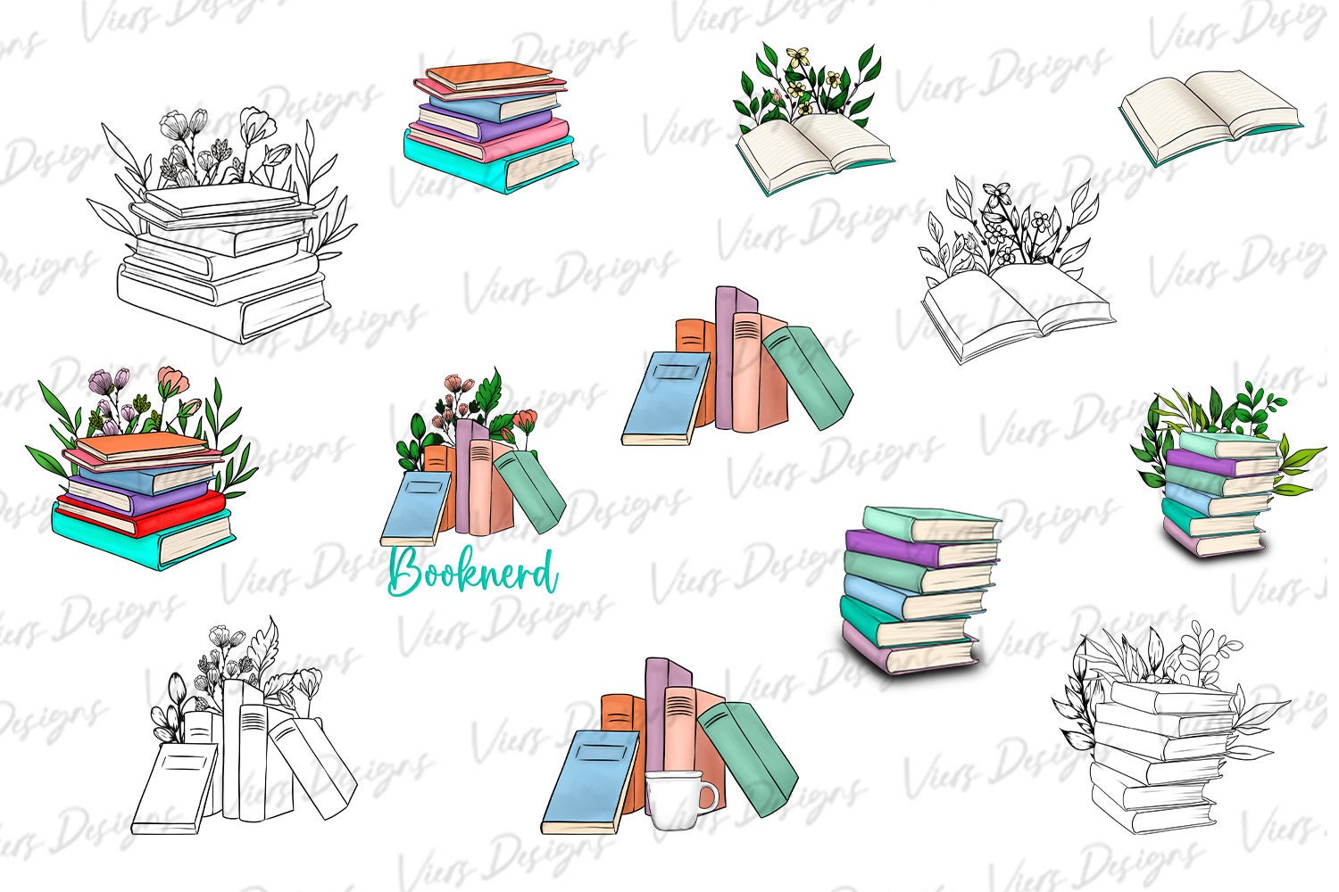 Book Stack Design Bundle Book Clipart Design Bundle Sublimation Designs ...