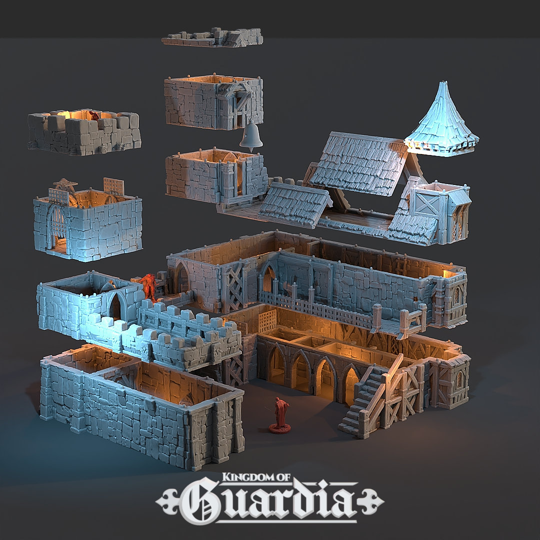 3D Printed Fortress Barracks and Bell Tower Terrain: 28mm Scale Dnd ...