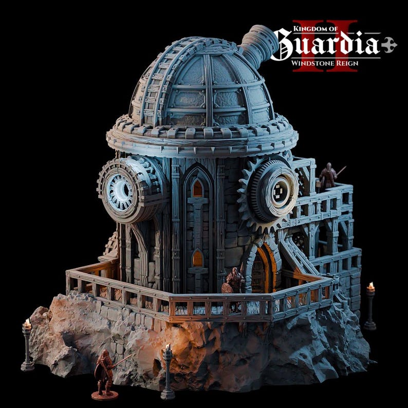 3D Printed Medieval Observatory With Rotating Gears: RPG Terrain - Etsy