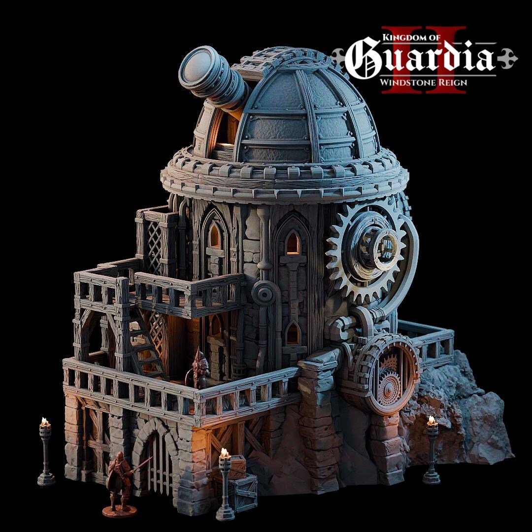 3D Printed Medieval Observatory With Rotating Gears: RPG Terrain - Etsy
