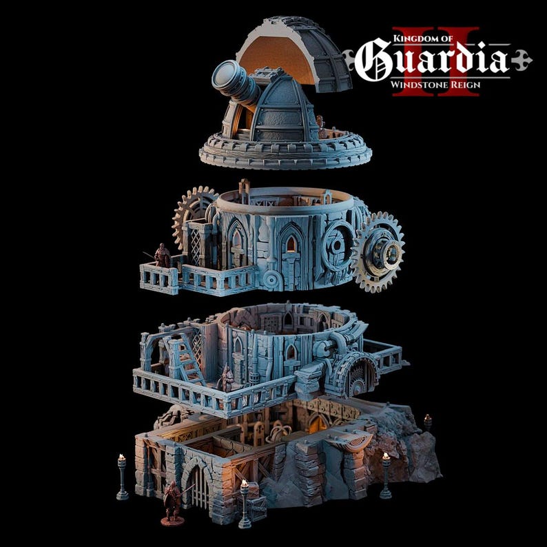 3D Printed Medieval Observatory With Rotating Gears: RPG Terrain - Etsy