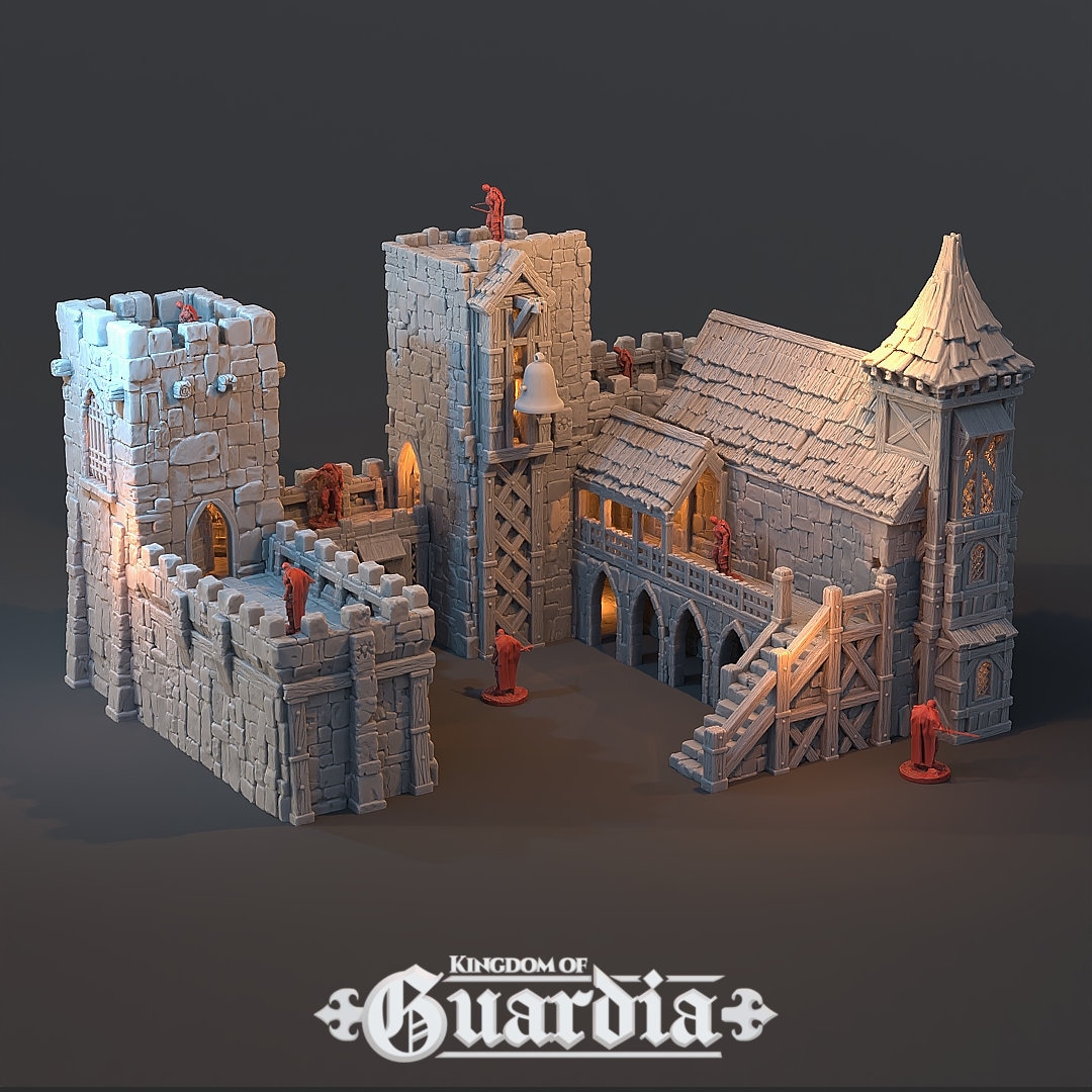 3D Printed Fortress Barracks and Bell Tower Terrain: 28mm Scale Dnd ...