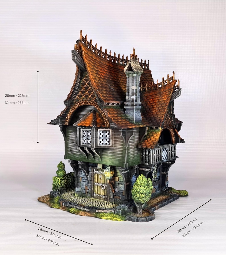 3D Printed Medieval House: Red Rose Lodge, Unpainted Tabletop Terrain ...