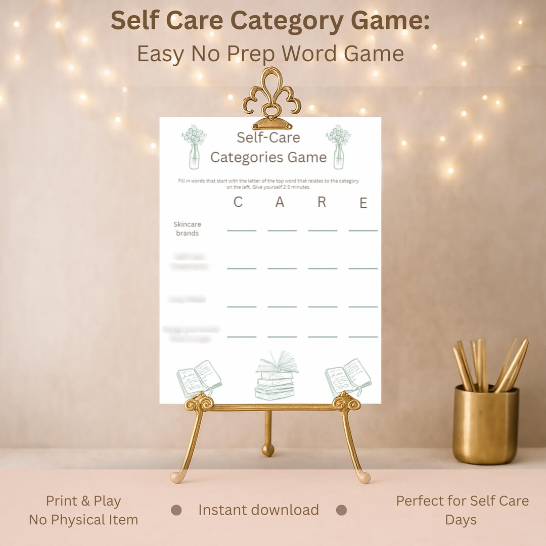 Self Care Categories Game Printable | Cozy No Prep Word Game | Relaxing ...