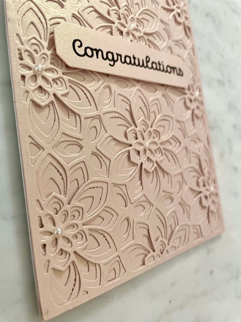 Rose Gold Congratulations Card, Pearlescent Handmade Greeting, Wedding ...